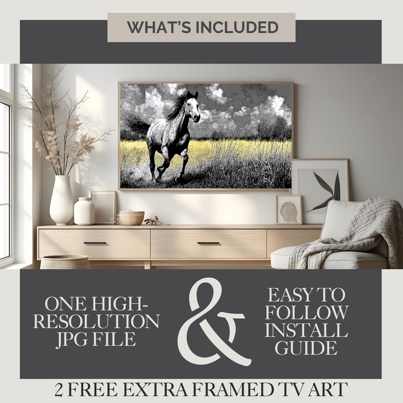 Vintage Horse Landscape Frame TV Art, Moody Antique Country Smart ...