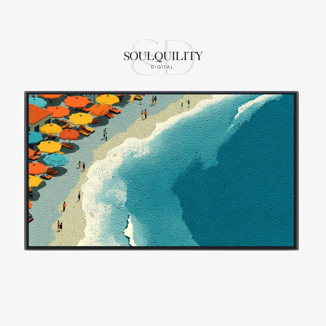 Aerial Beach Swimmers, Ocean Shoreline Illustration, Frame Tv Frame ...