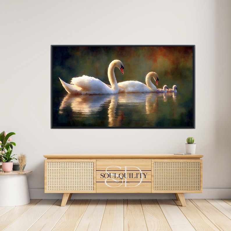 Swan and Cygnets Frame TV Art, Lake Home Decor (digital Download) - Etsy