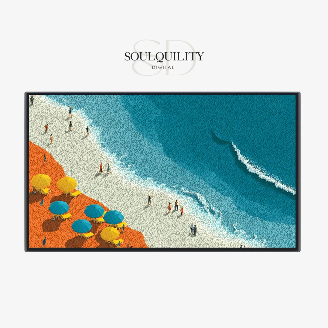 Aerial Beach Swimmers, Ocean Shoreline Illustration, Frame Tv Frame ...