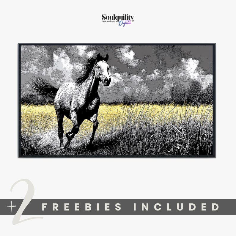 Vintage Horse Landscape Frame TV Art, Moody Antique Country Smart ...