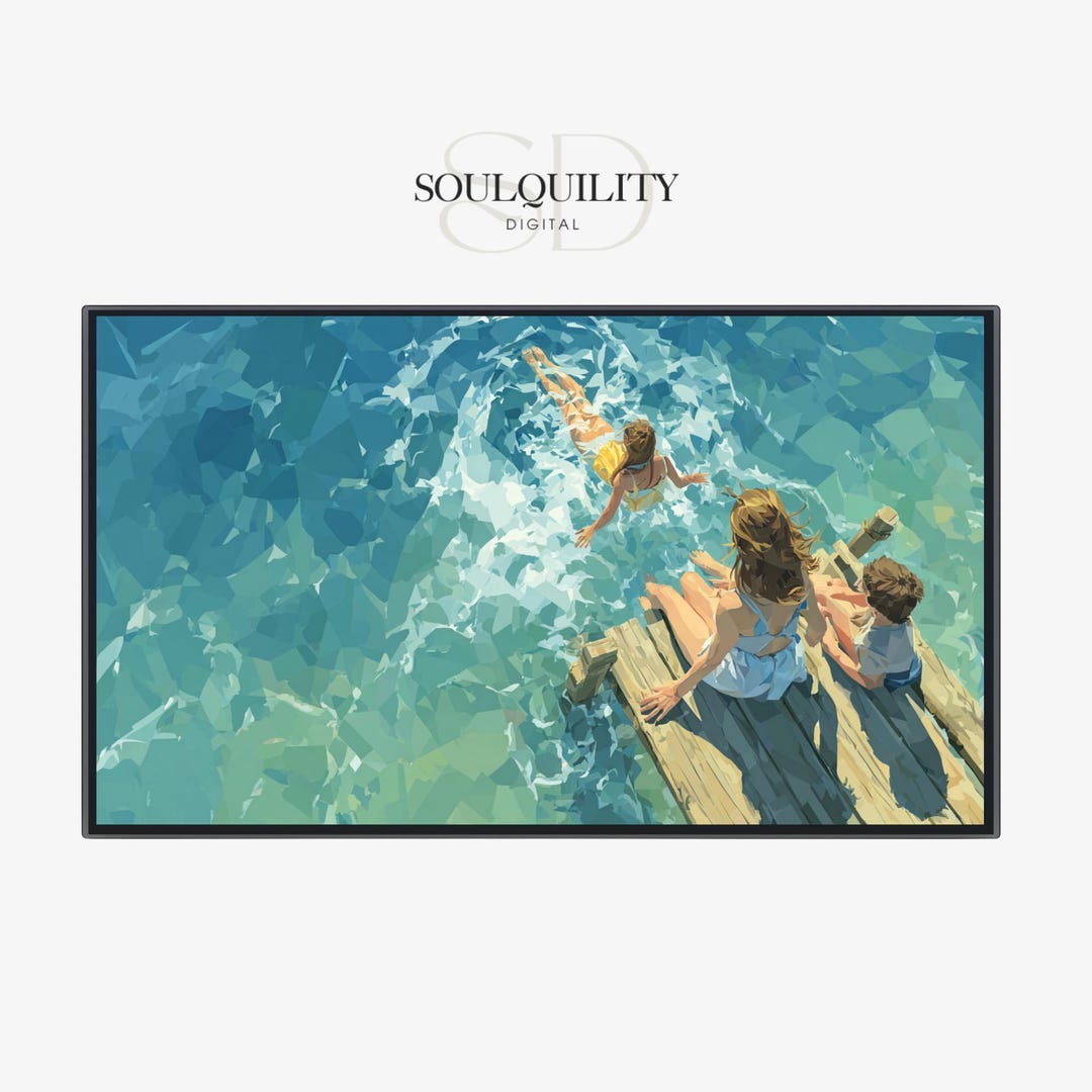 Frame Tv Frame, Summer Swimmers Dock Scene, Coastal Wall Art, Samsung ...