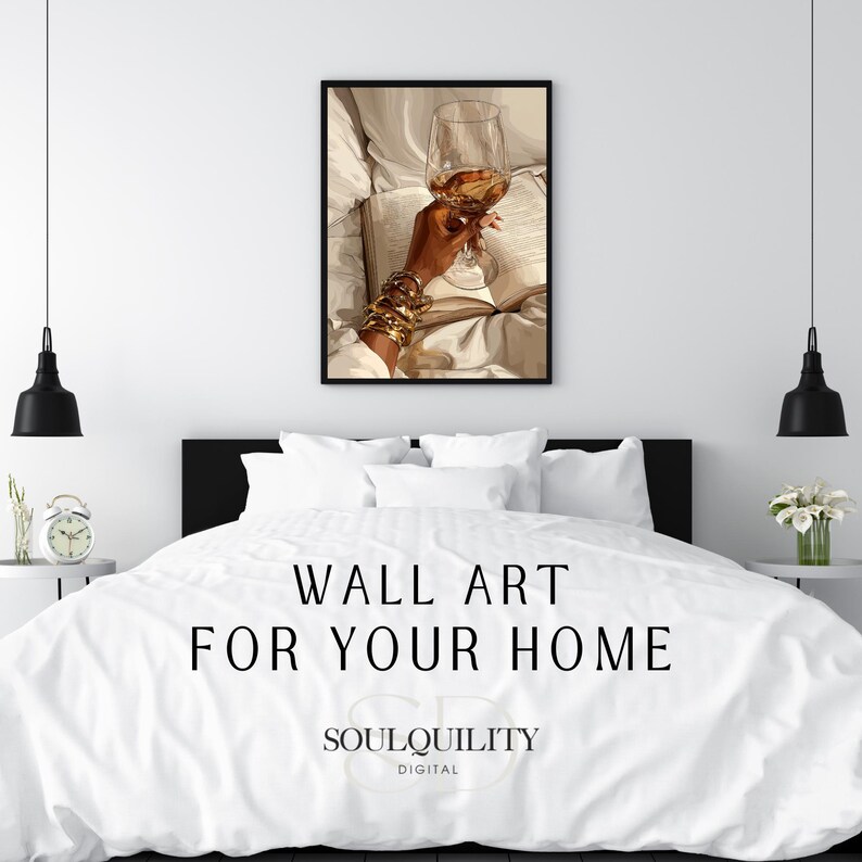 Black Woman Holding Elegant Glass Printable Wall Art, Luxury ...