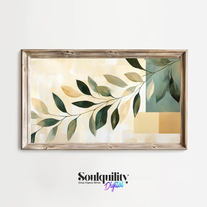 Olive Branches Frame TV Art, Rustic Botanical Painting, Boho Kitchen ...
