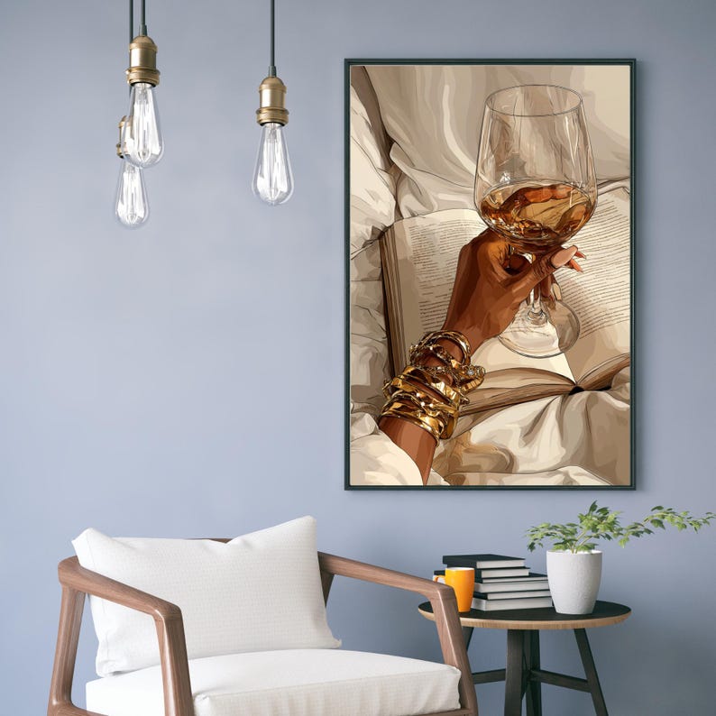 Black Woman Holding Elegant Glass Printable Wall Art, Luxury ...