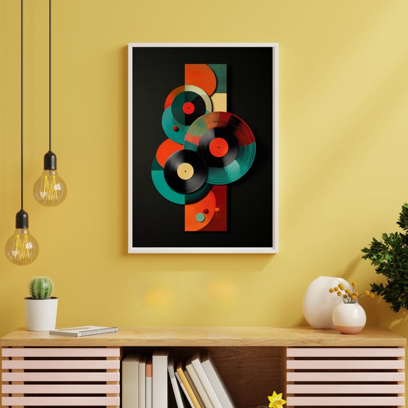 Abstract Vinyl Record Wall Art, Retro Music Print, Afrocentric Vinyl ...