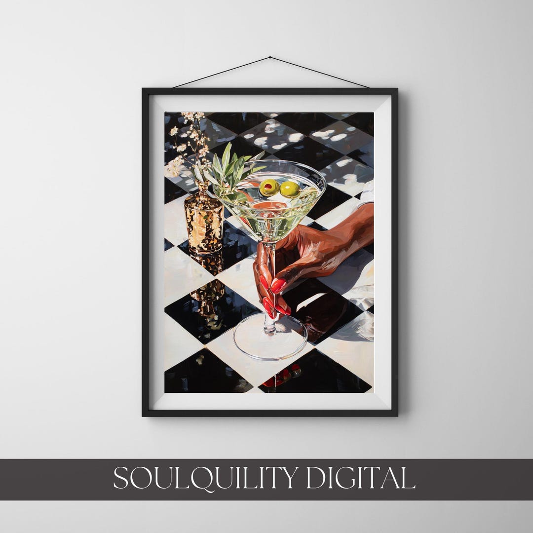 Black Woman Holding Elegant Glass Printable Wall Art, Glam Martini Wall ...
