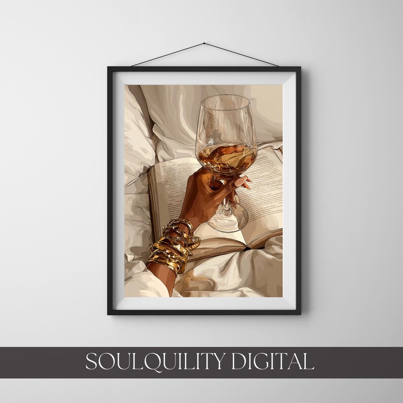 Black Woman Holding Elegant Glass Printable Wall Art, Luxury ...