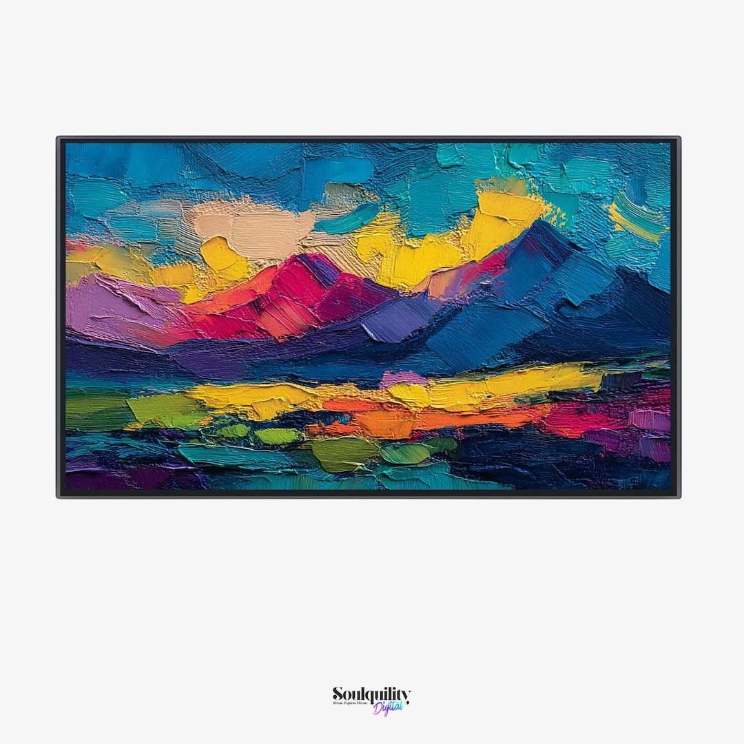 Abstract Mountain Painting Colorful Textured Landscape Bold Modern