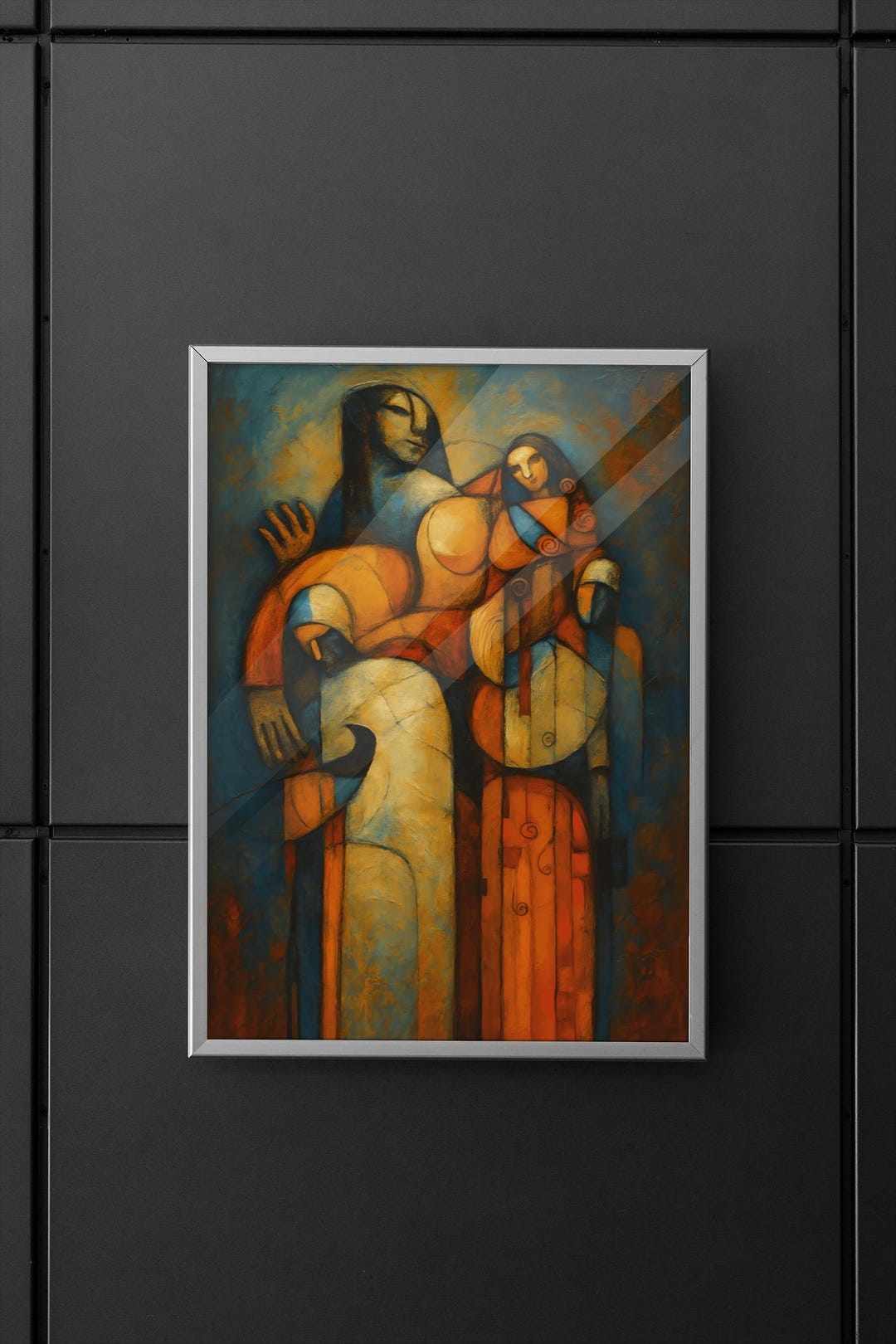 Abstract Oil Painting of Geometric Human Figures in Bold Colors ...