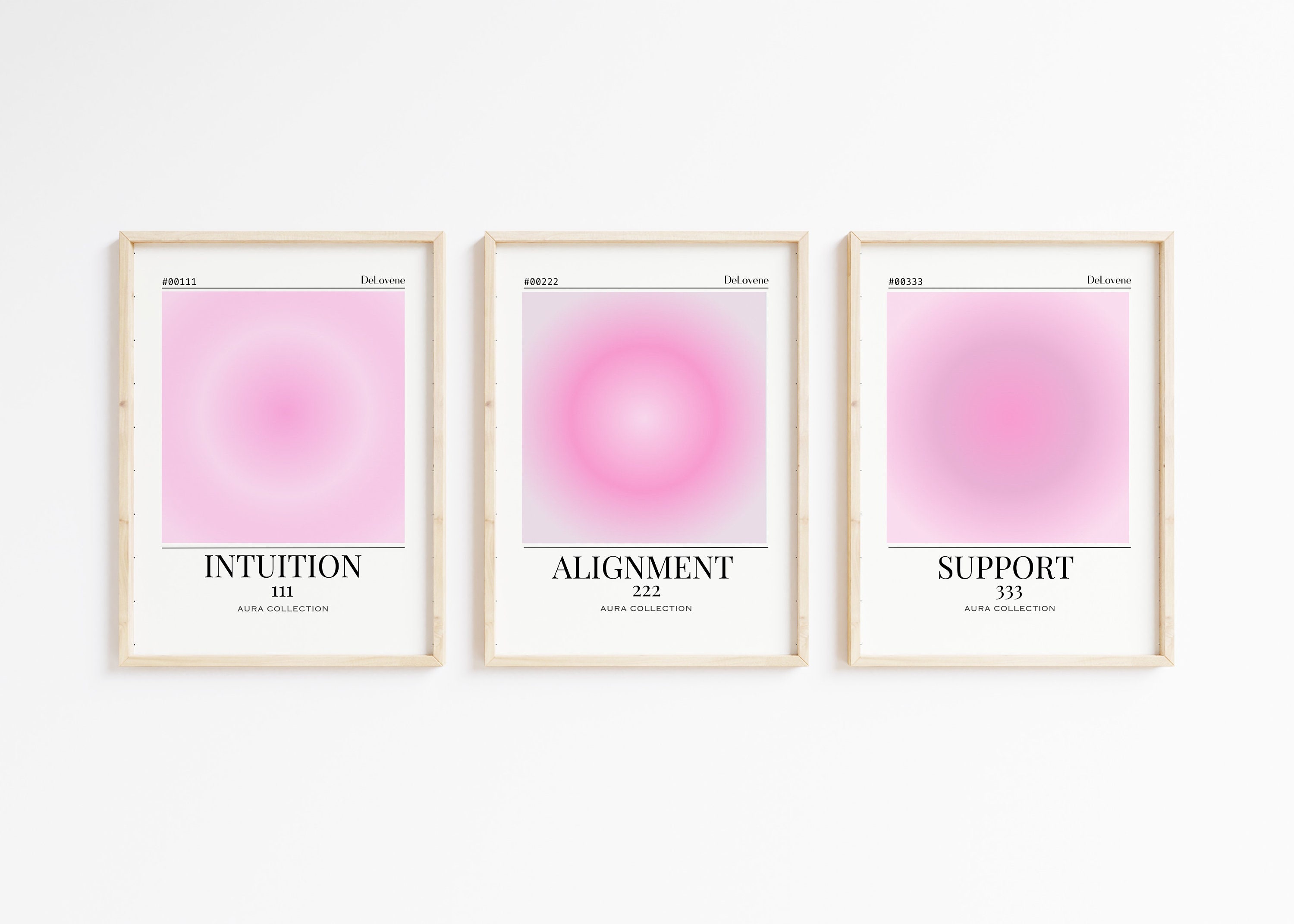 SET OF 3 Pink Aura Poster Angel Number Set 111 222 333, Retro Aura ...