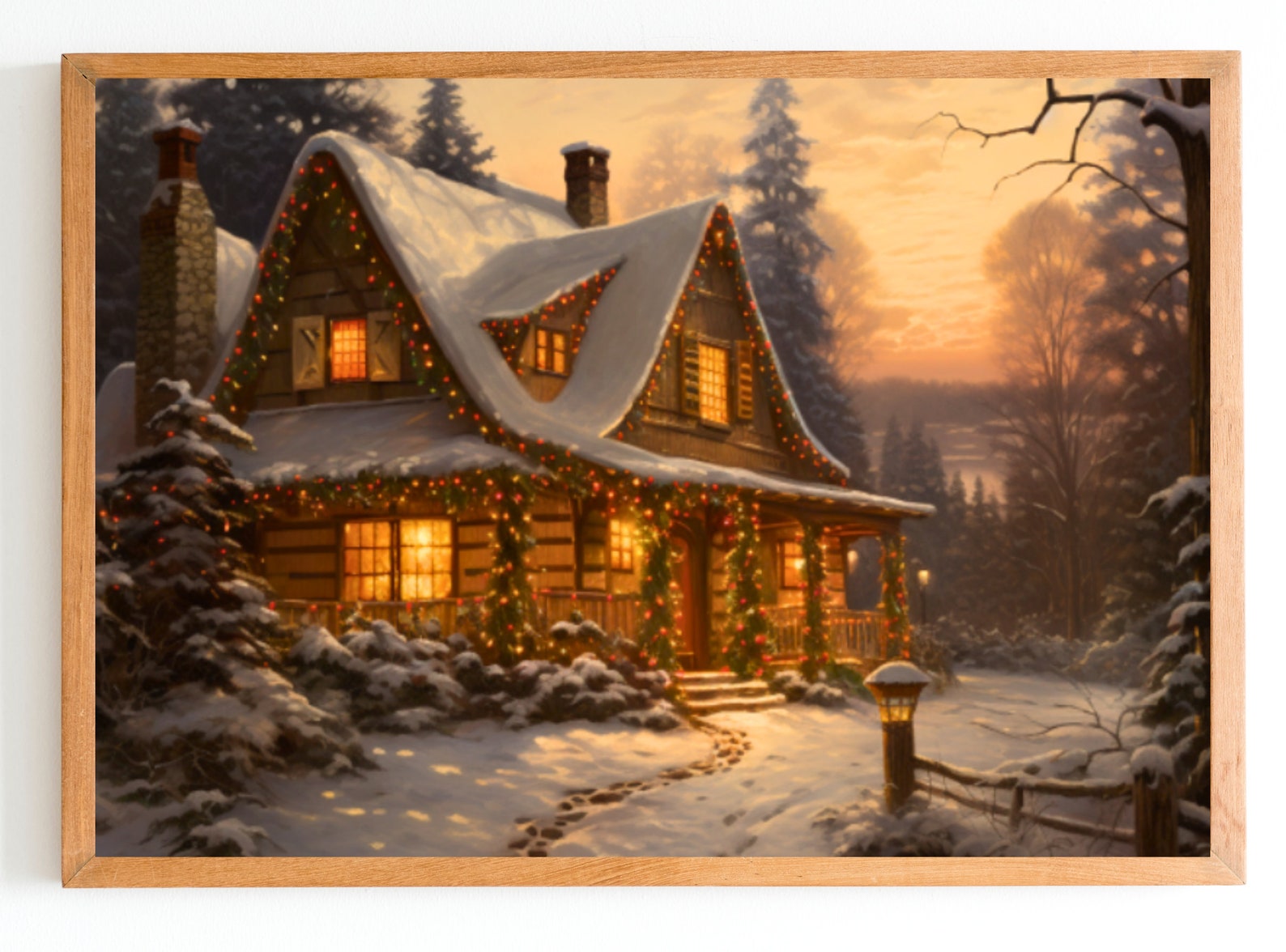Christmas Cottage Print Winter Cottage Decor Set of Four Art Cottage ...