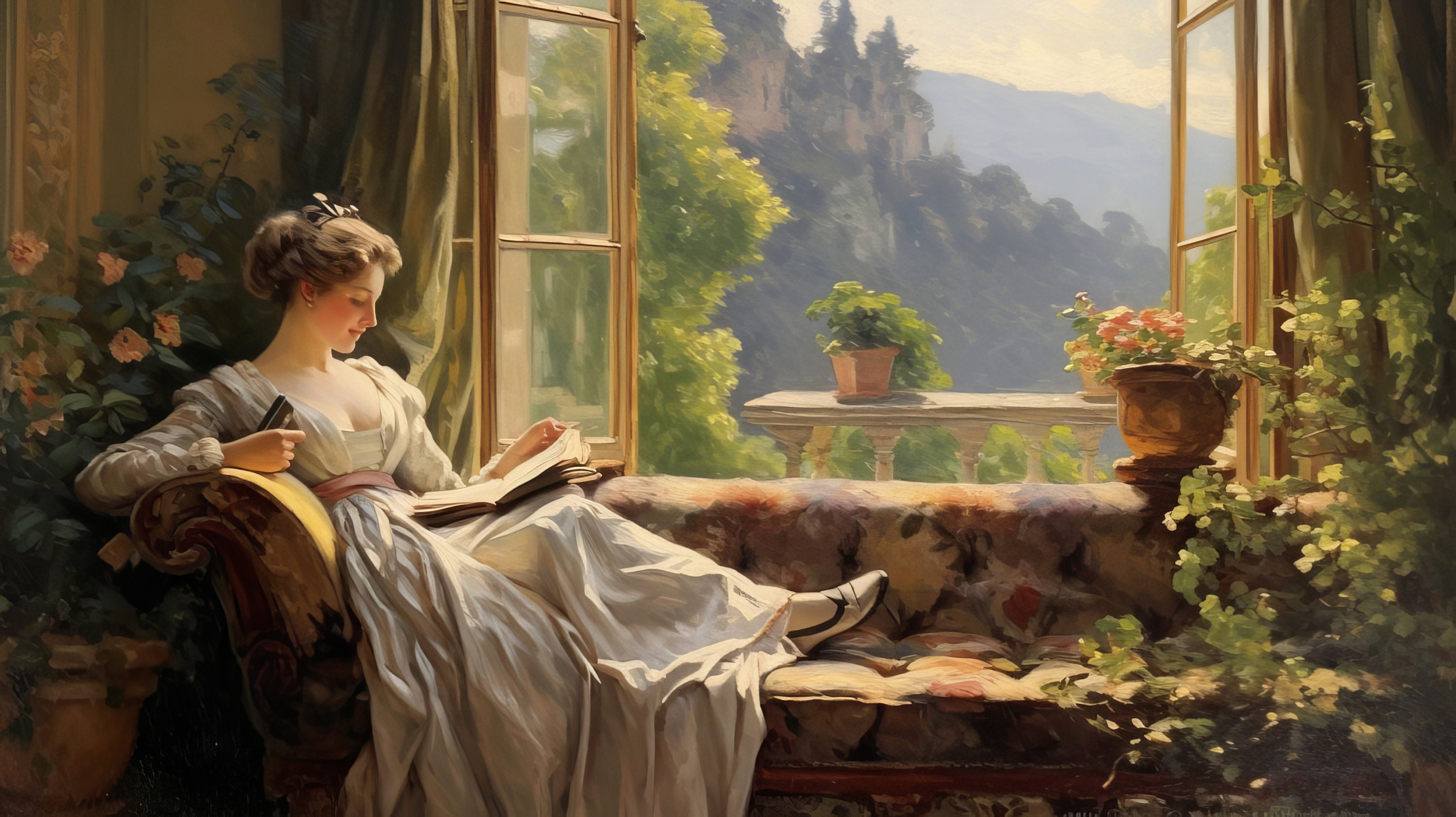 A Portrait of Victorian Woman Reading, Gift for Her, Victorian Wall ...