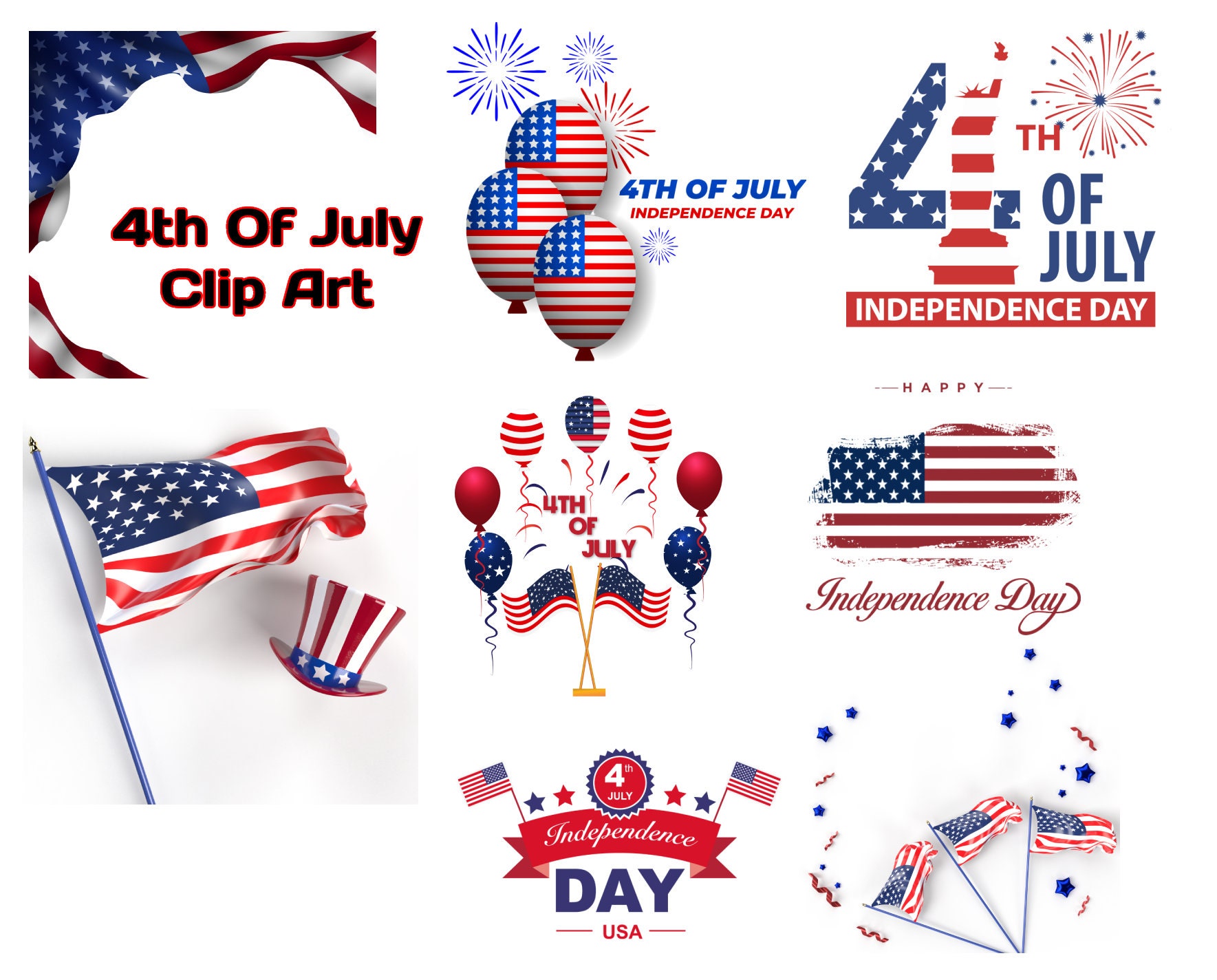 4th of July Clip Art Set of 18 4th of July Fourth of July America 4th ...