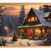 Christmas Cottage Print Winter Cottage Decor Set of Four Art Cottage ...