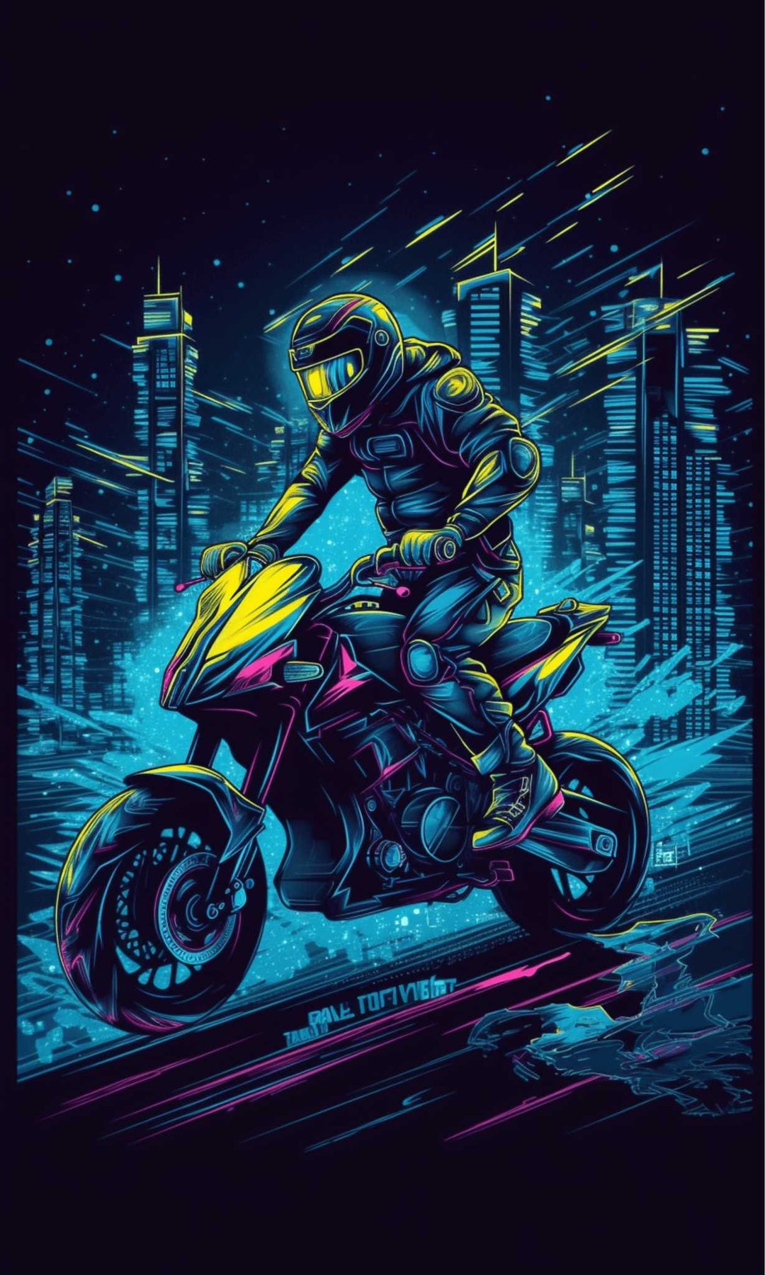 Neon Street Biker| Neon Colored Poster Art Print | Multiple Sizes ...