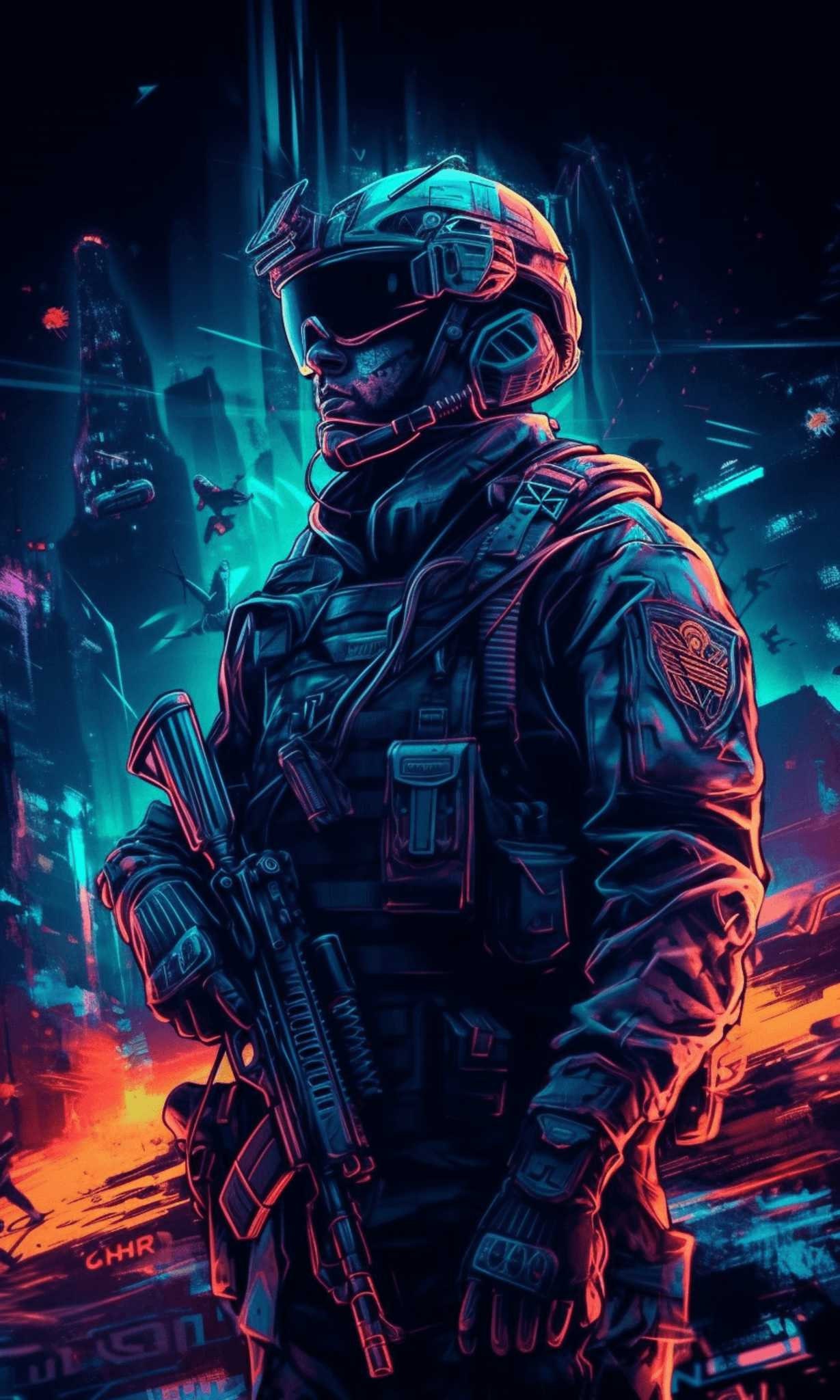 Neon Soldier| Neon Colored Poster Art Print | Multiple Sizes | High ...