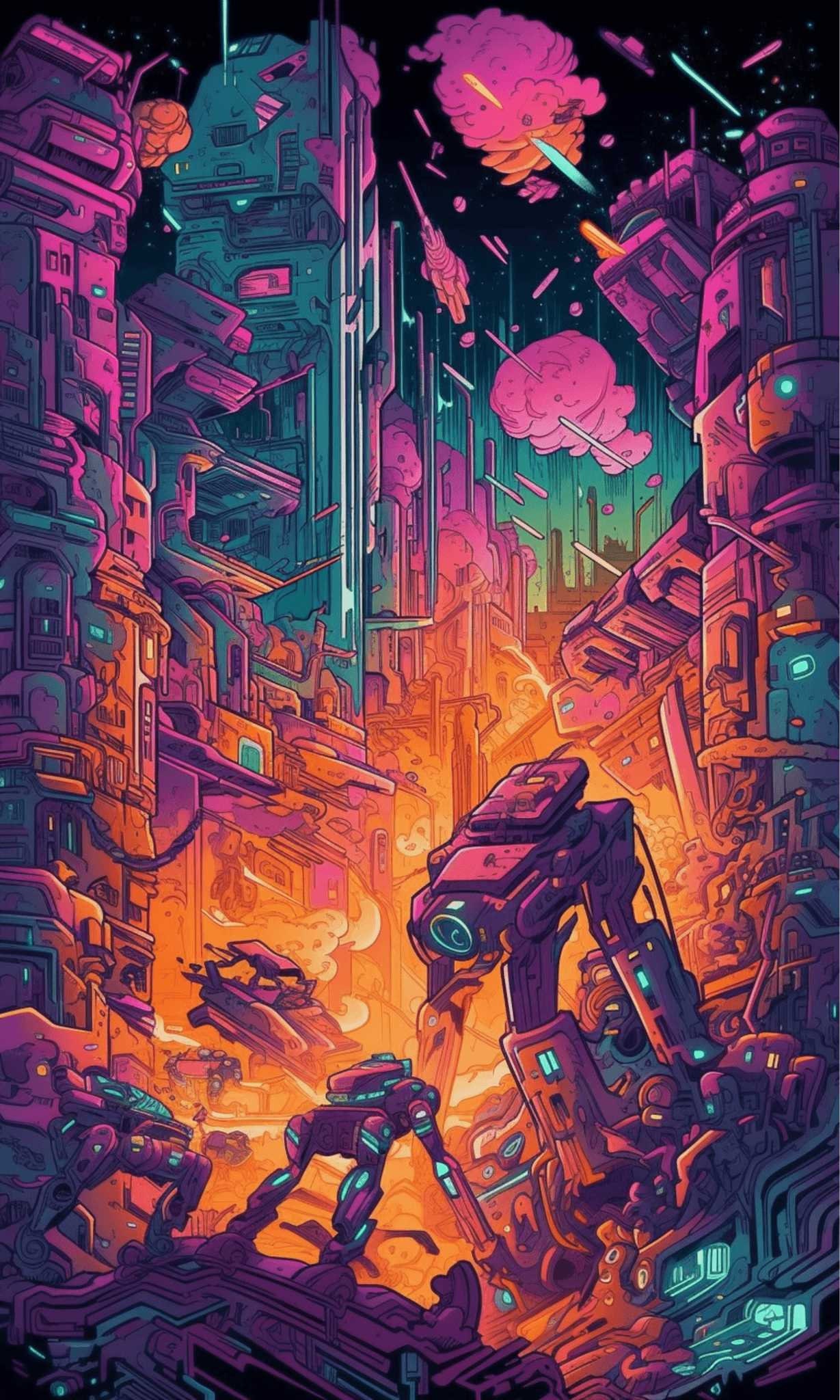 Neon Robot Uprising| Neon Colored Poster Art Print | Multiple Sizes ...