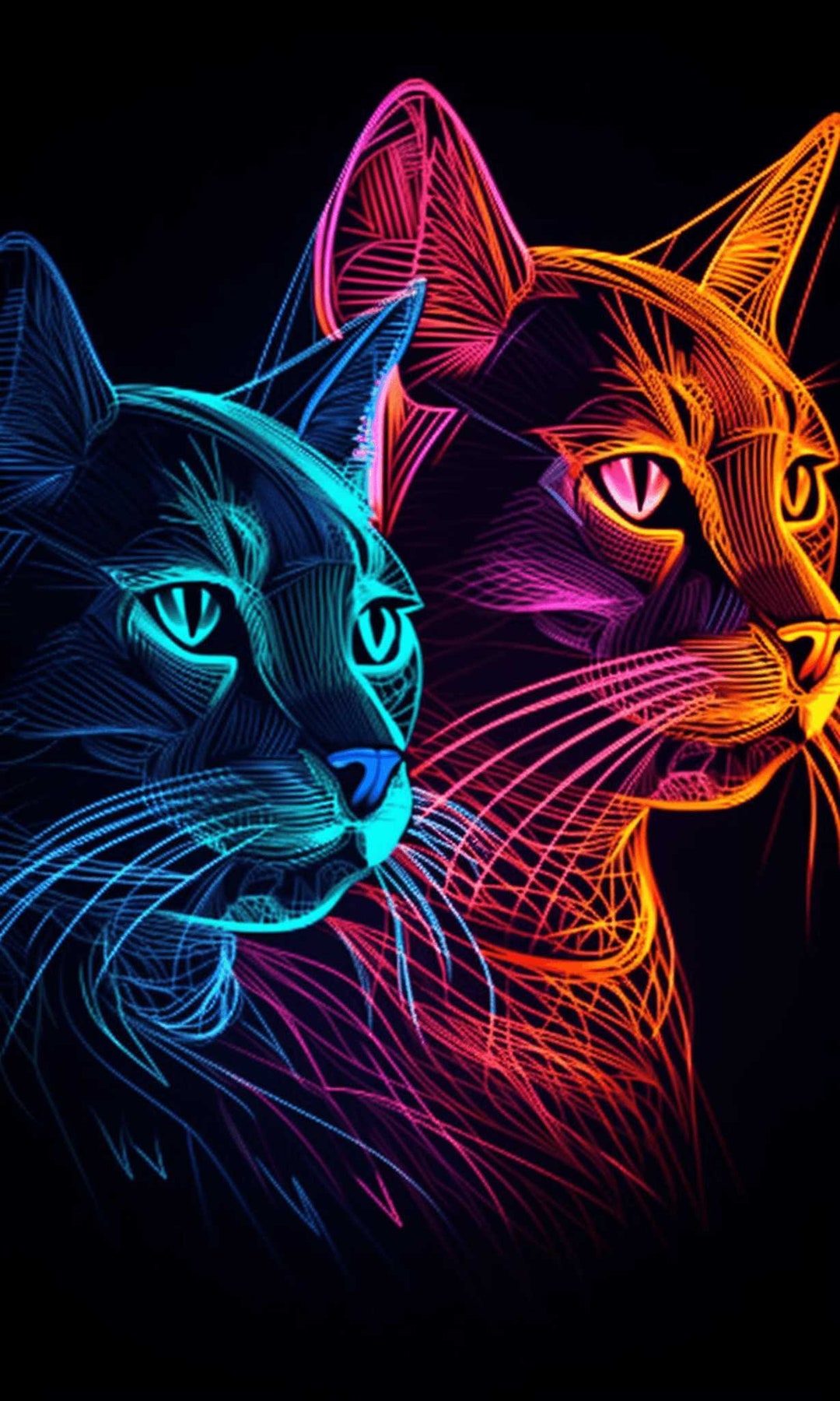 Portrait of Two Cats| Neon Colored Poster Art Print | Multiple Sizes ...