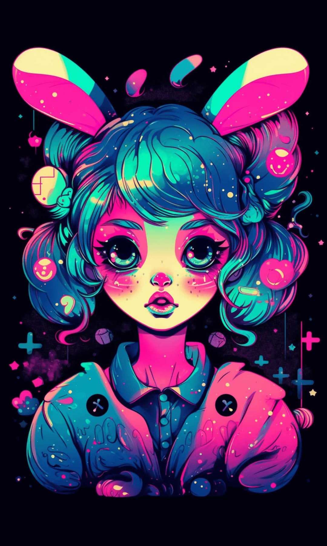 Neon Bunny Girl| Neon Colored Poster Art Print | Multiple Sizes | High ...