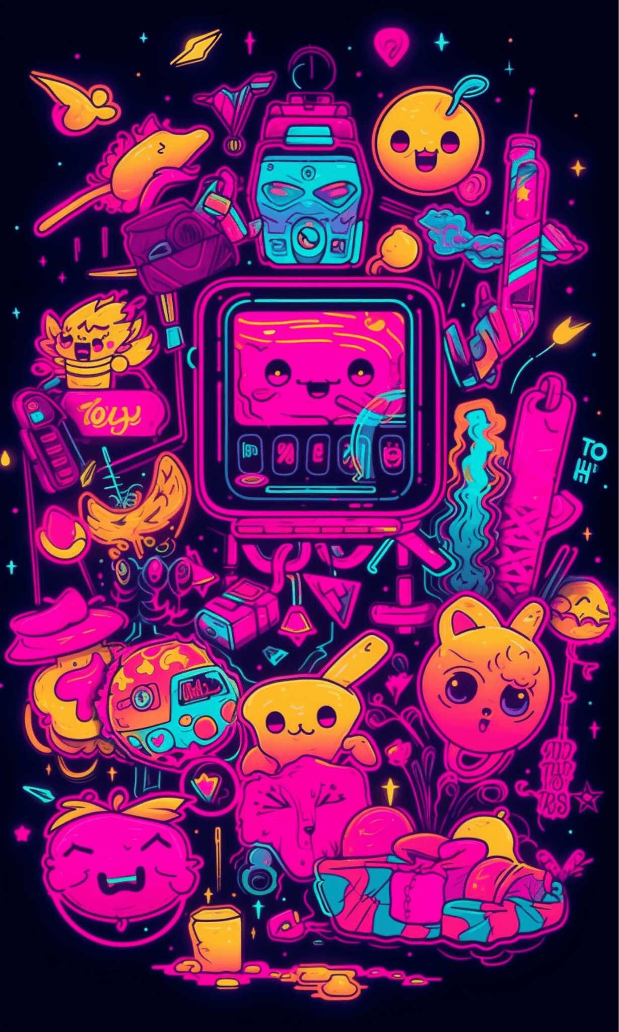 Kawaii Cuties Neon Colored Poster Art Print Multiple Sizes - Etsy