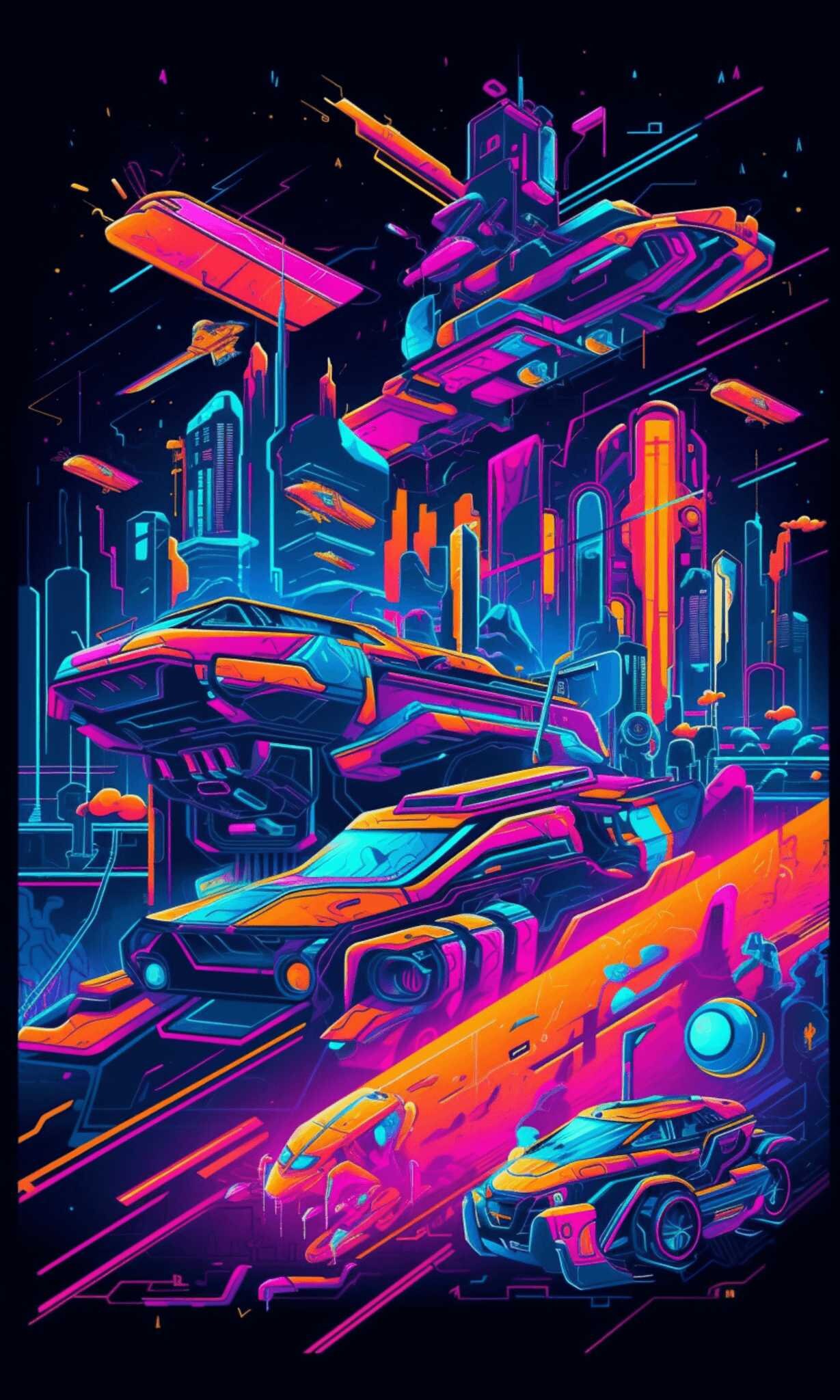 Future Vehicles| Neon Colored Poster Art Print | Multiple Sizes | High ...