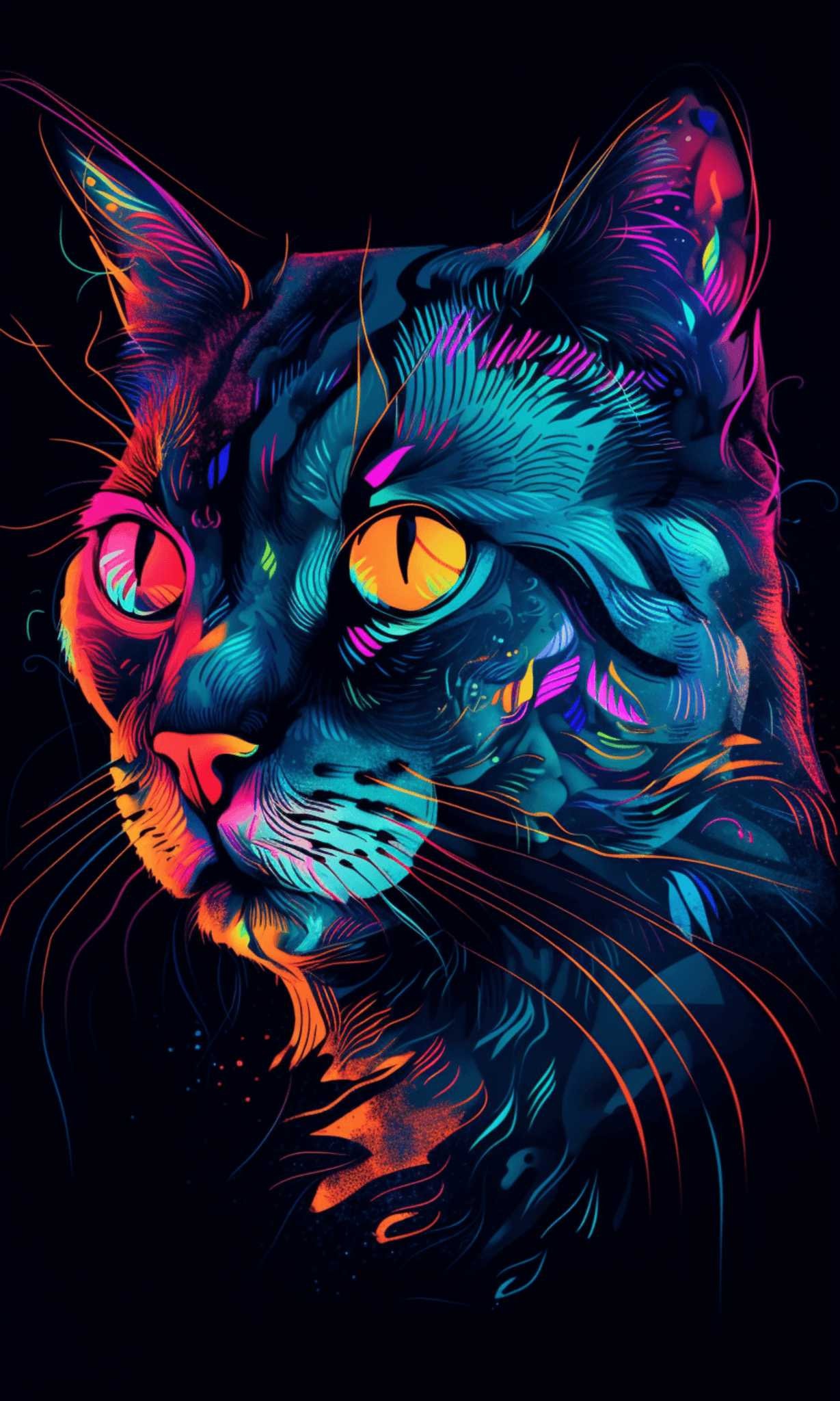 Determined Cat| Neon Colored Poster Art Print | Multiple Sizes | High ...