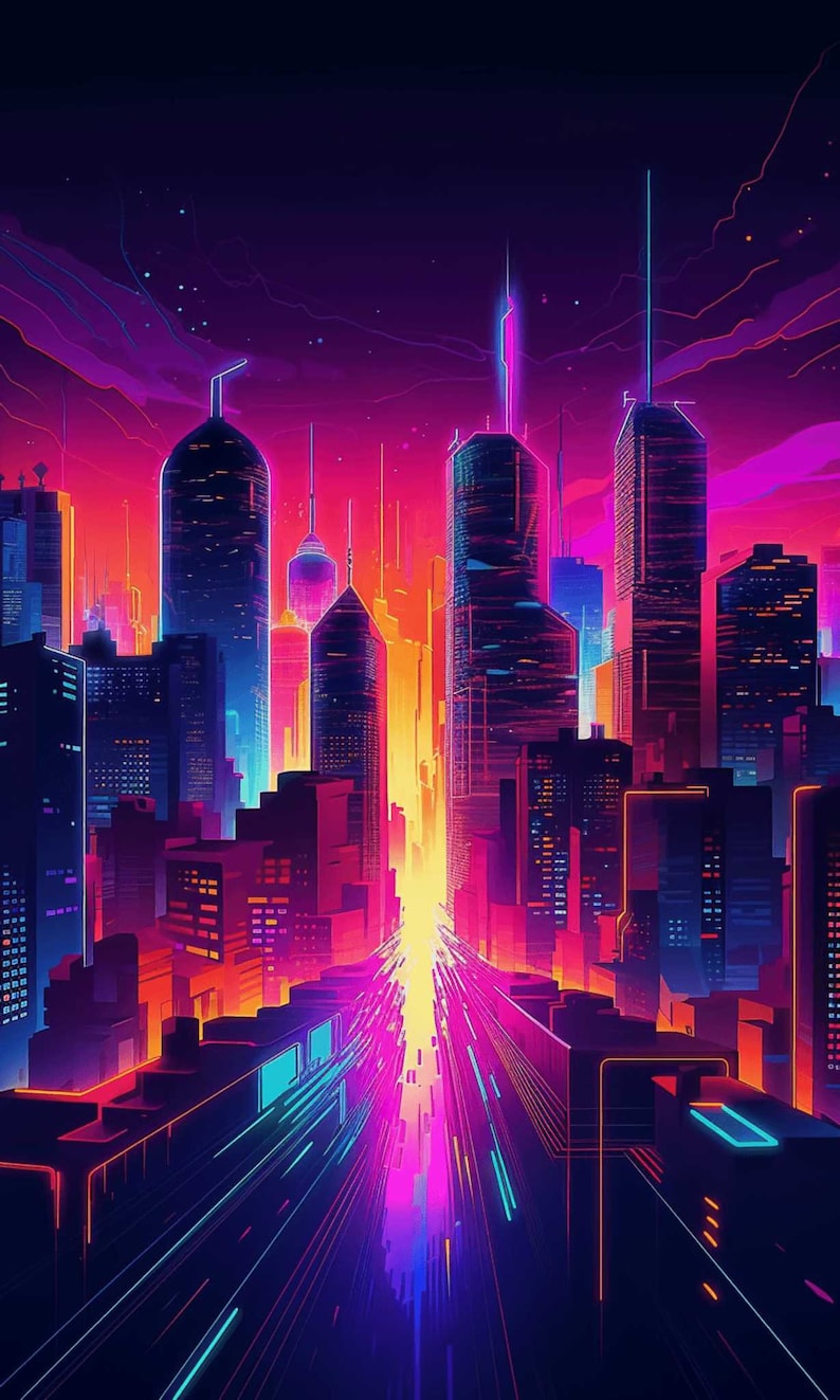 Neon Nights| Neon Colored Poster Art Print | Multiple Sizes | High ...