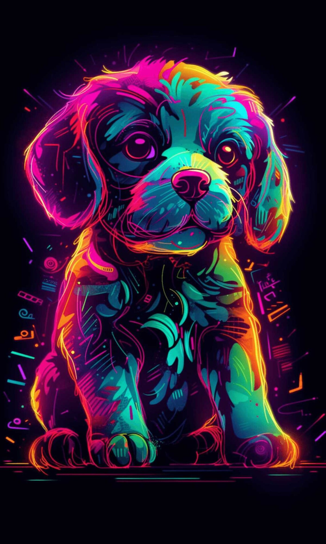Electric Puppy| Neon Colored Poster Art Print | Multiple Sizes | High ...