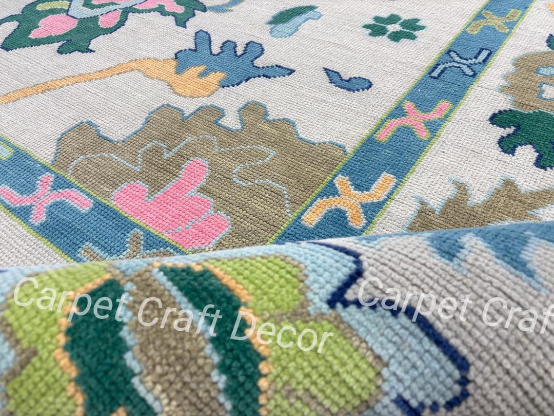 Tuscan Ivory Teal Turkish Oushak Made in 100% Wool Natural Dying Area ...