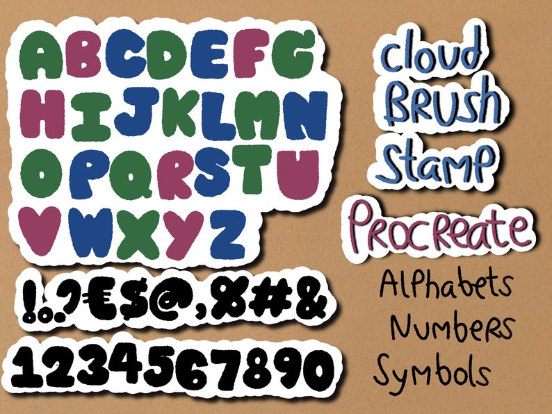 Procreate Alphabets Brush Stamp, Cloud Alphabet Brushset, Letter Stamps ...