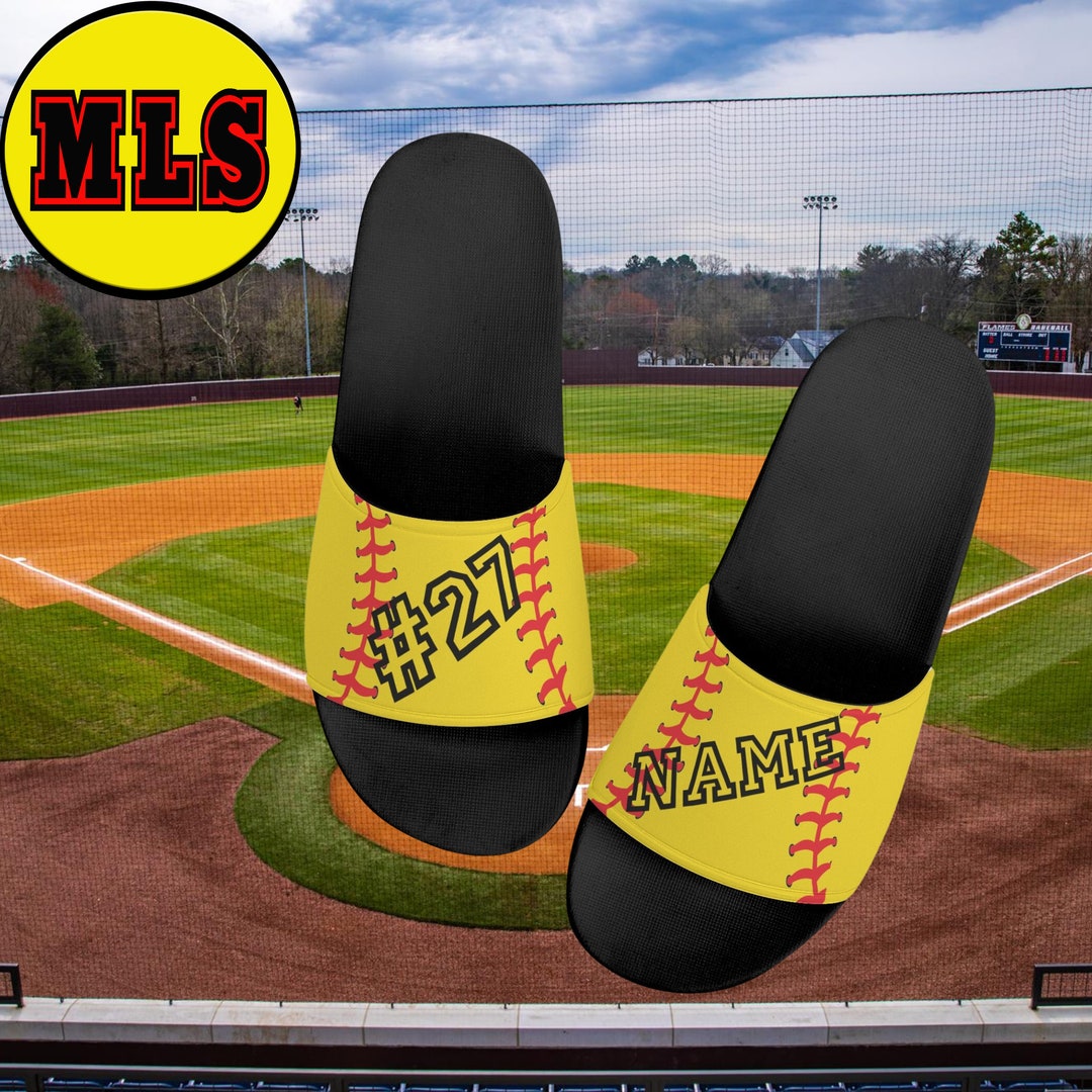 Personalize Customize Softball Kid's Slide Sandals Shoes, Personalized ...