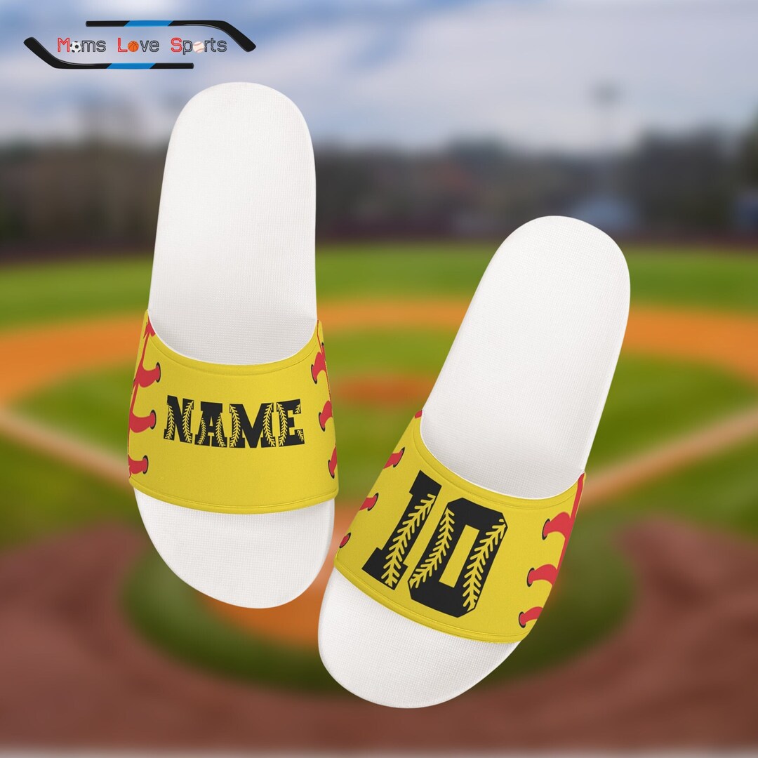 Personalize Customize Softball Mom Women's Slide Sandals Shoes ...