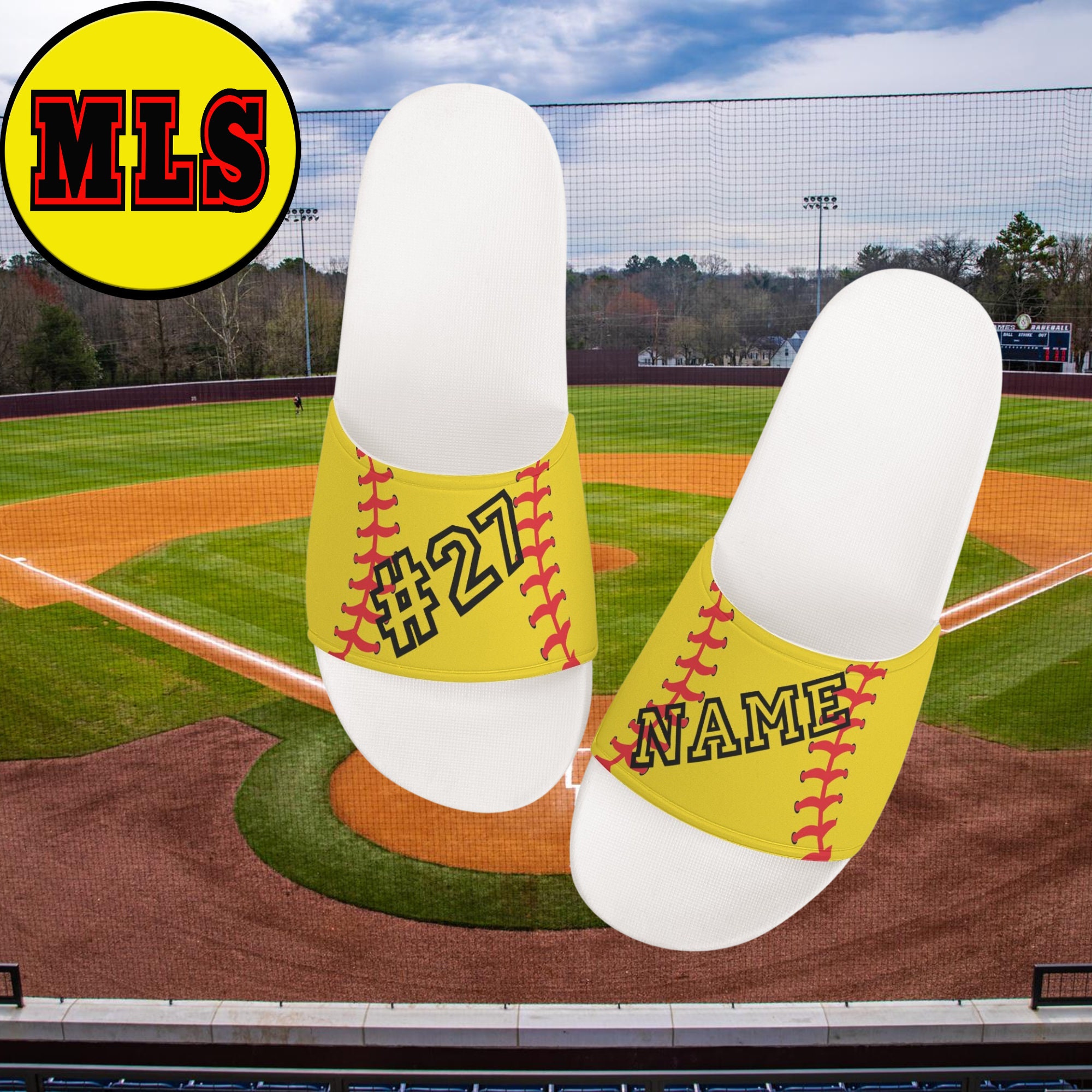 Personalize Customize Softball Kid's Slide Sandals Shoes, Personalized ...