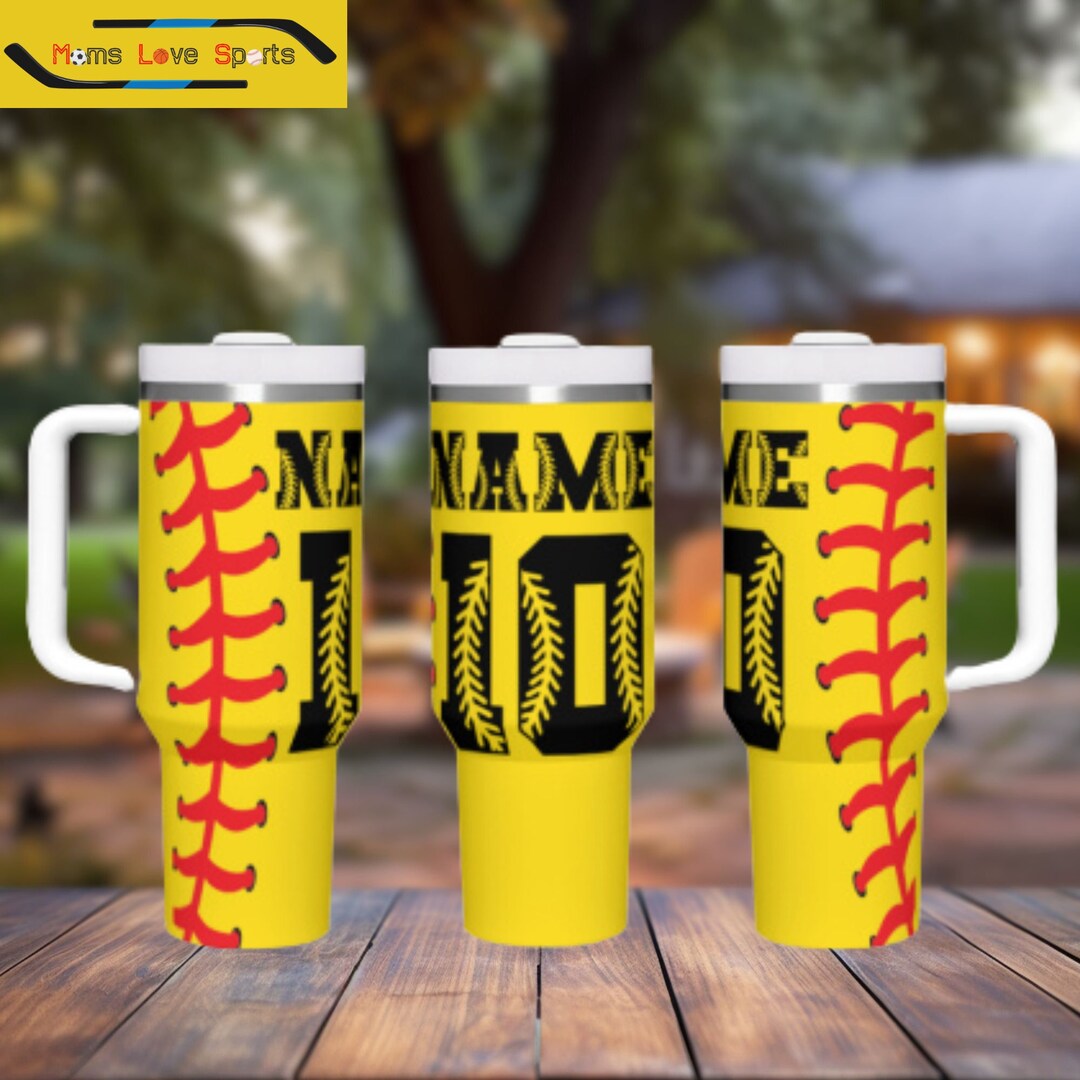 Custom Softball Tumbler 40 Oz, Personalized Softball Gift, Yellow ...