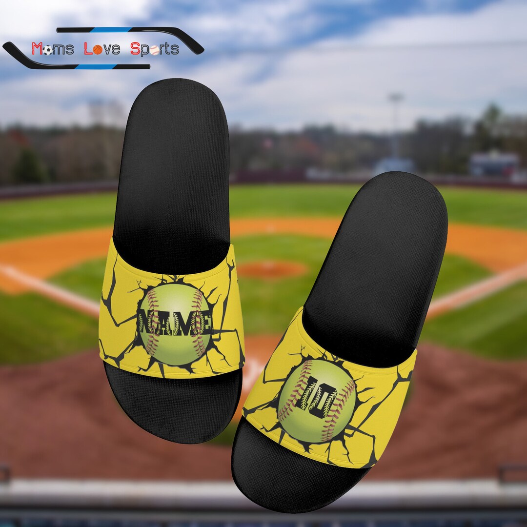 Personalized Softball Slides for Women, Custom Girls Softball Sandals ...