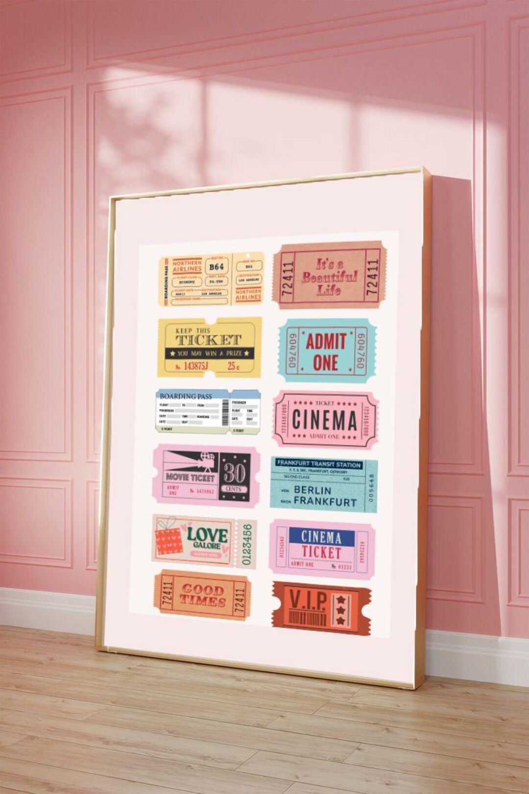 Retro Ticket Wall Art | Apartment Wall Decor | Ticket Art Print ...
