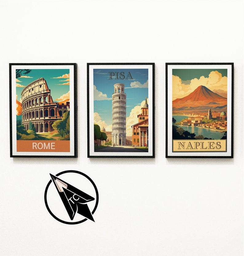 Italy Travel Prints Vintage Travel Posters of Rome Naples Pisa Set of 3 ...