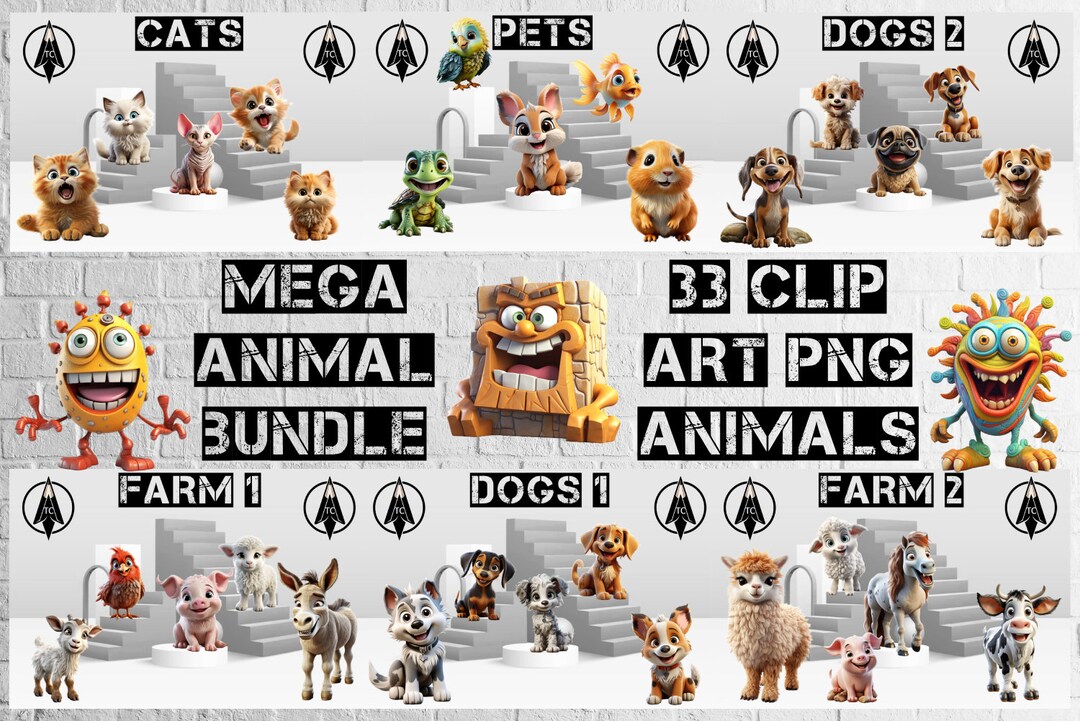 Clip Art Animals 3D Cartoon Farm Animals and Pets No Background ...