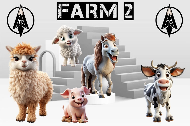 Clip Art Animals 3D Cartoon Farm Animals and Pets No Background ...