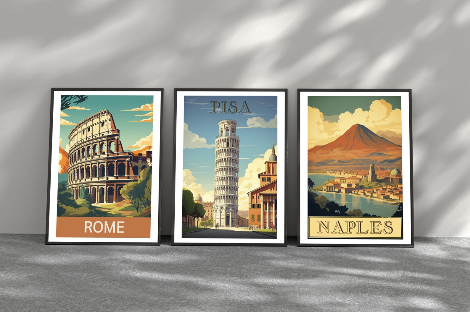Italy Travel Prints Vintage Travel Posters of Rome Naples Pisa Set of 3 ...