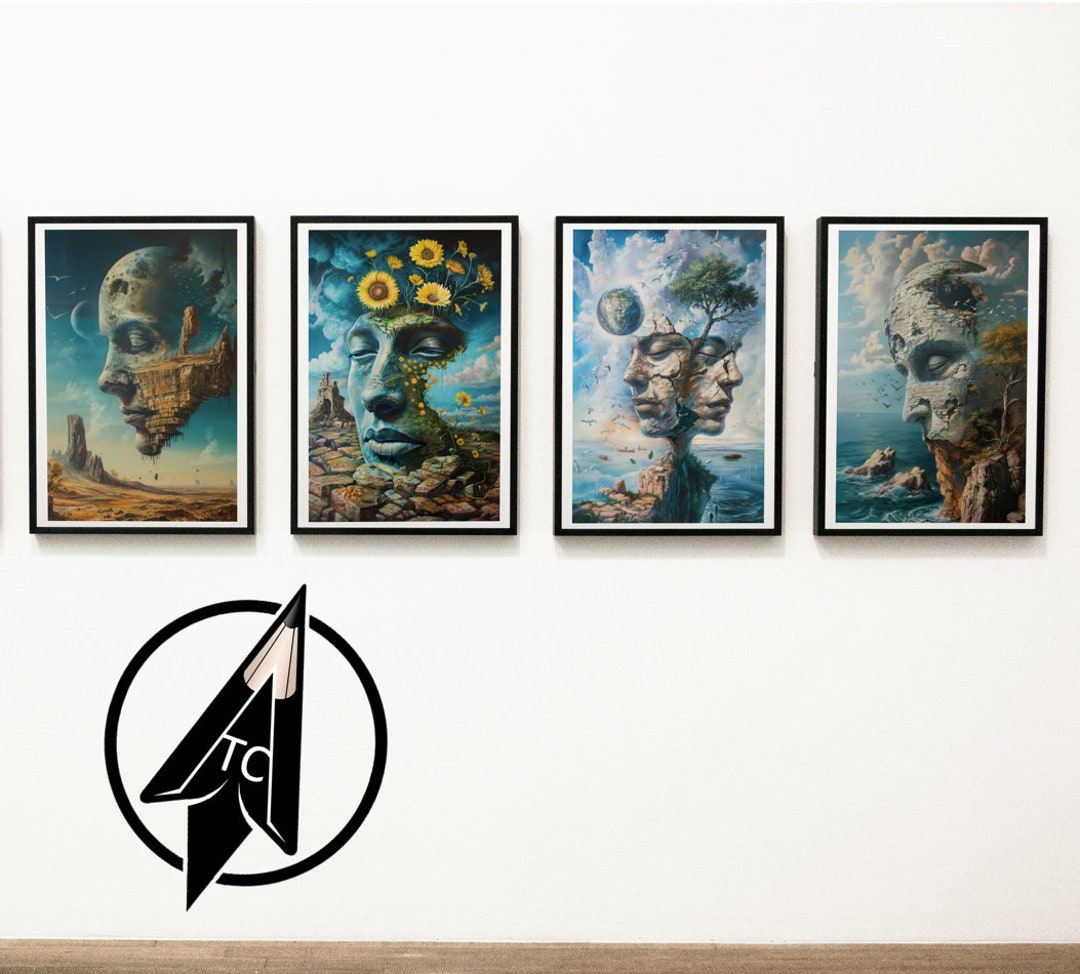 Surreal Art Prints, Surreal Face, Surrealist Landscape Set of Digital ...