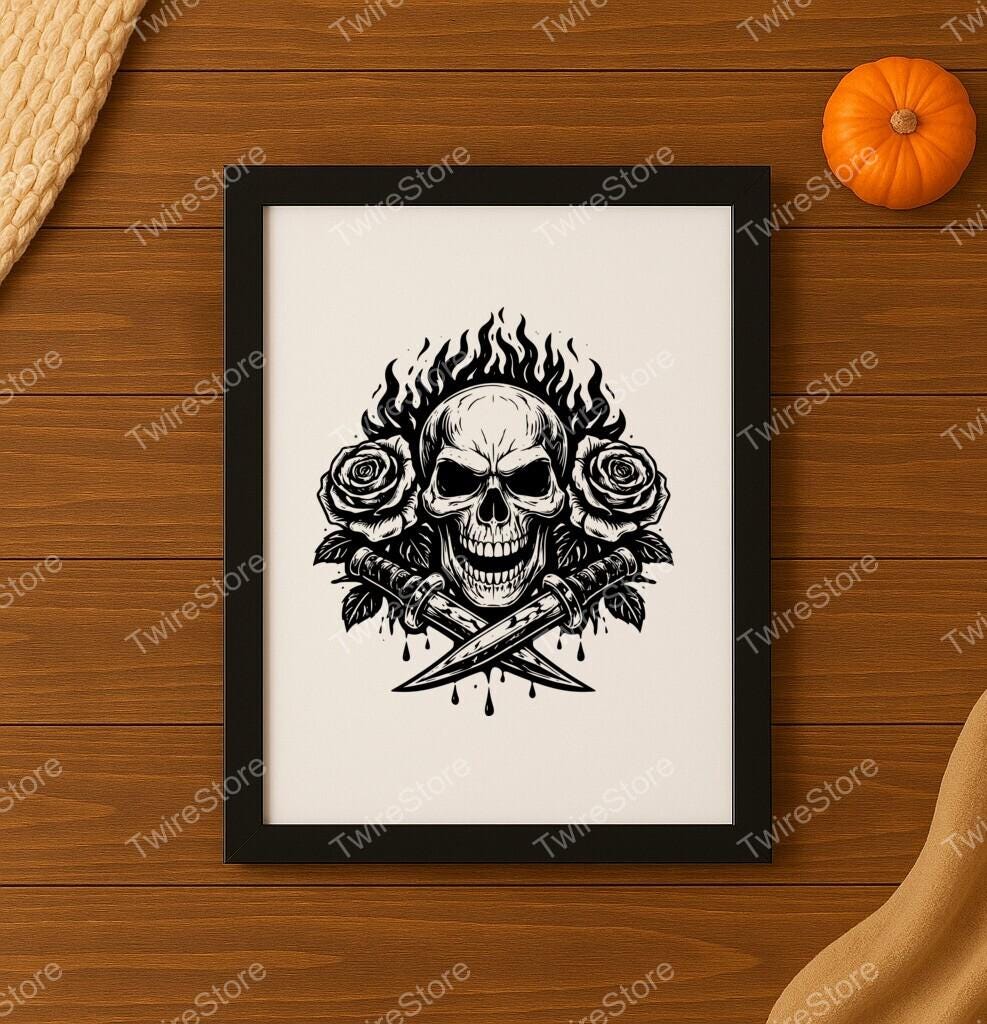 Skull With Roses SVG PNG JPG | Papercraft Design for Tattoos and Home ...