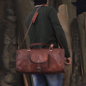 Small Leather Duffle Bag, 18 Inch Handmade Leather Weekender Gym Bag ...