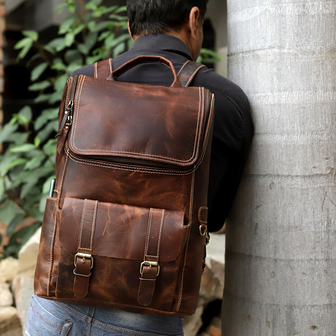 Vintage Leather Backpack, Genuine Leather Mens Backpack, Rucksack ...
