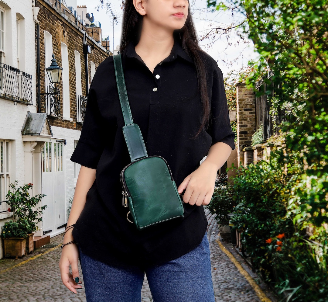 Leather Chest Bag Leather Cross Body Bag Mini Leather Sling Bag Zipper ...