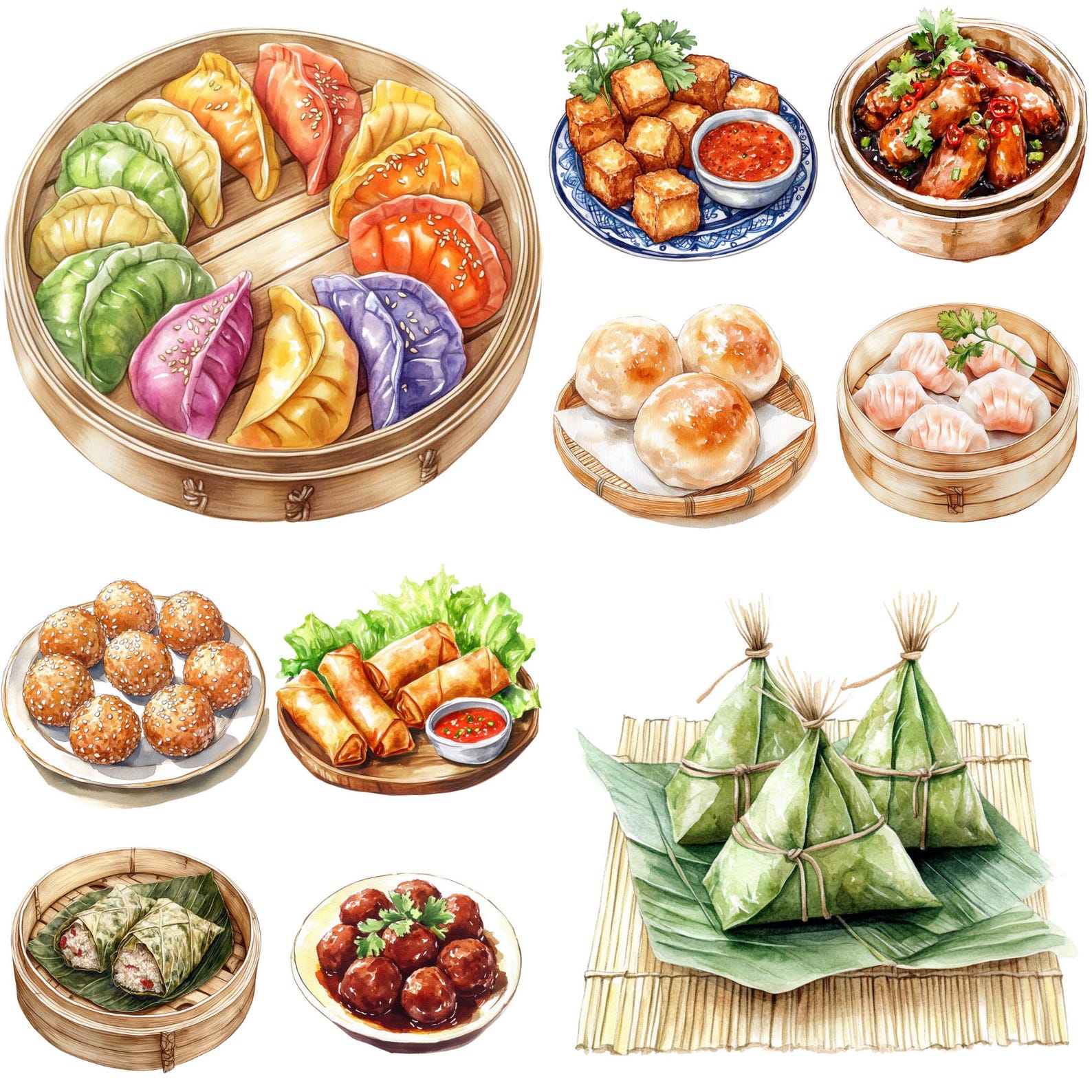 Chinese Dim Sum Clipart Set | 18 PNG Images | Asian Cuisine Art | Food ...
