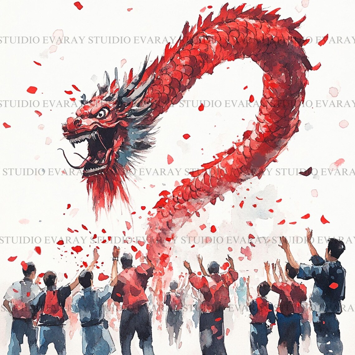 Watercolor Chinese New Year Clipart: Lunar Celebration Scenes (digital ...