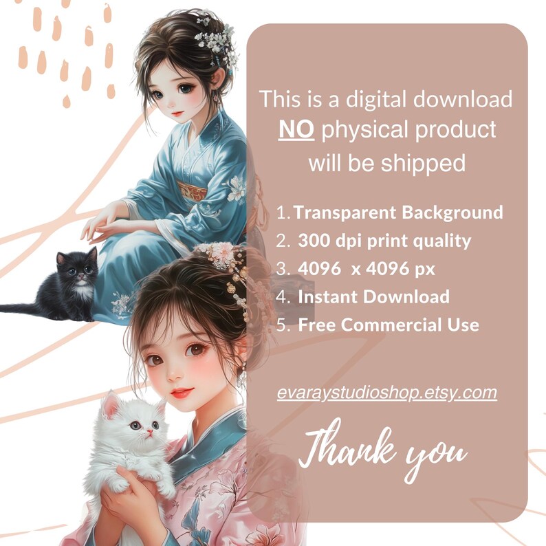 Hanfu Girl and Kitten Clipart Set | 14 PNG Images | Chinese Culture Art ...