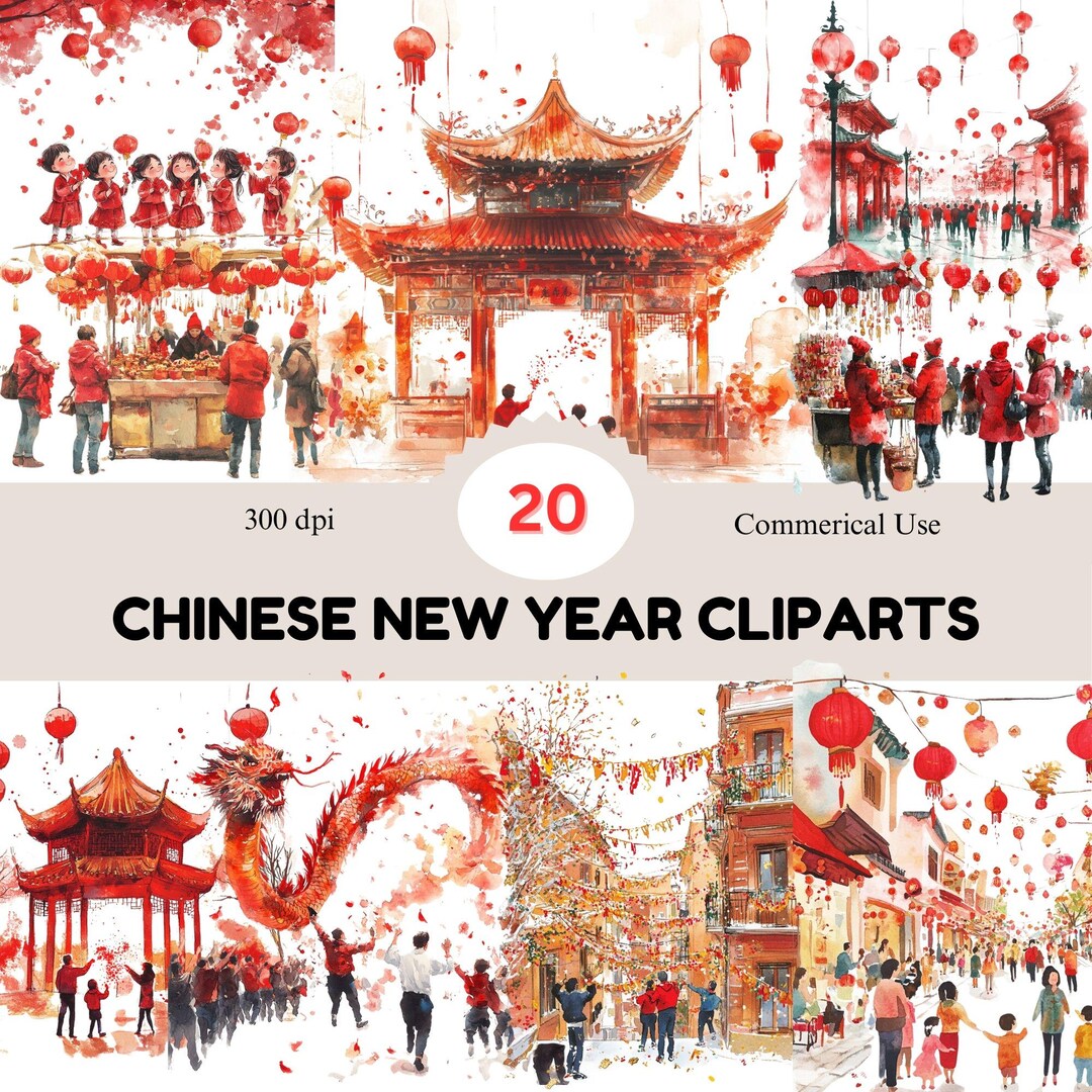 Chinese New Year Clipart Set | 22 PNG Images | 22 Festive Lunar ...